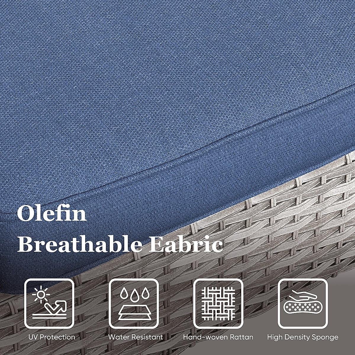 HUMMUH Outdoor Chairs PE Wicker Patio Dining Chairs Set of 2 Metal Frame Porch Chairs with 4 inch Seat Blue Cushions