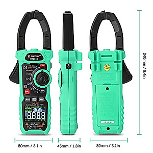 AC/DC Digital Clamp Meter Multimeter 6000 Counts Voltage Tester, Auto-ranging, Measures Current Voltage Temperature Capacitance Resistance Diodes Continuity Duty-Cycle