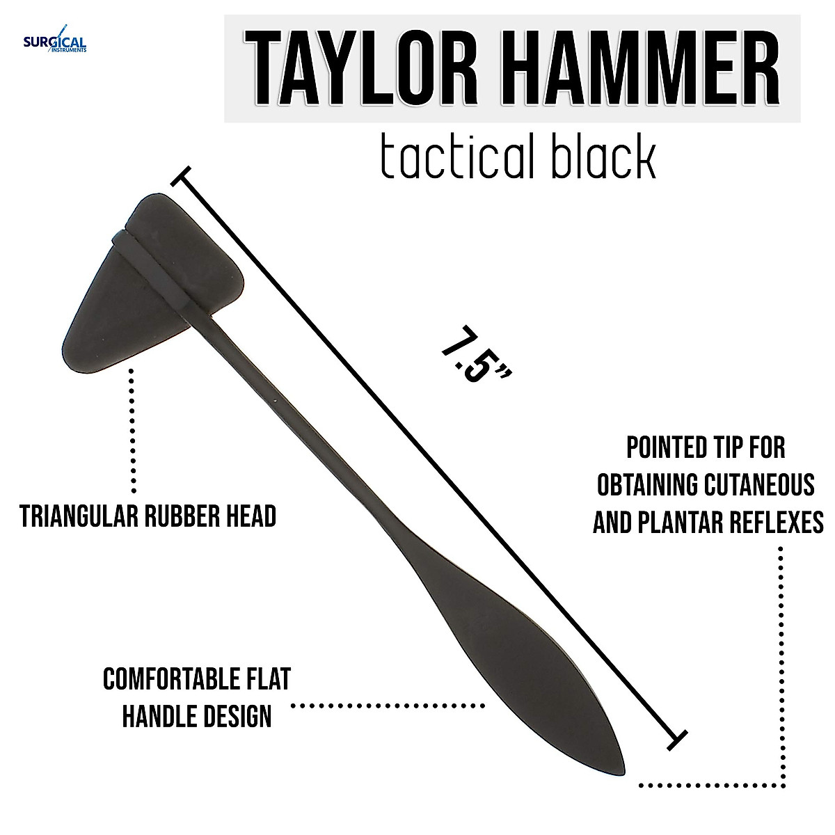 SURGICAL ONLINE Tactical Black - Set of 4 pcs Reflex Taylor Hammer Mallet Tuning Fork c 128 512 Hz Bandage Scissors 5.5"