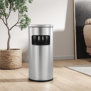 BEAMNOVA Outdoor Trash Can with Lid Stainless Steel Commercial Garbage Enclosure Yard Garage Inside Barrel Industrial Garbage Can Heavy Duty Waste Container, 12.4 * 27 in /31.5 * 68.5cm