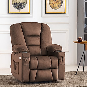 MCombo Small Power Lift Recliner Chair with Massage and Heat for Petite People, Cup Holders, USB Ports, Side Pockets, Fabric 7569 (Small-Regular, Brown)