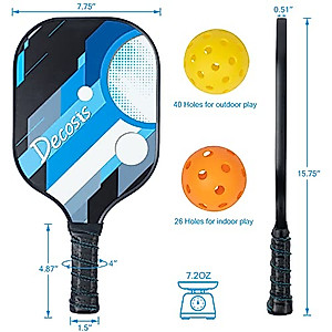 Decosis Pickleball Paddles Set of 2, USAPA Approved Pickleball Set, Lightweight Fiberglass Surface Pickleball Raquettes with 2 Indoors & 2 Outdoors Balls, Portable Carry Bag, Gifts for Men & Women