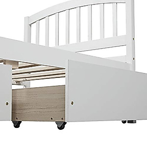 Twin Platform Storage Bed with Headboard, Solid Wood Bed Frame with Two Drawers (White, Twin Size)