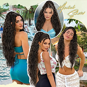 KooKaStyle Ponytail Extension 30 Inch Drawstring Pony Tails Hair Extensions for Women Long Curly Dark Brown Ponytail Synthetic Hairpieces for Daily Use