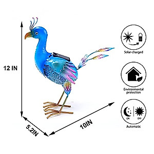 HSHD Solar Animal Lights Outdoor - Solar Power Figurine Waterproof Garden Decor with Metal Yard Art, Peacock Statue Light for Pathway Patio Backyard Decoration Lawn Ornaments(Peacock)