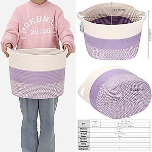 Sea Team Oval Large Cotton Rope Woven Storage Basket with Handles, White & Mottled Lavender, 16 x 13 inches