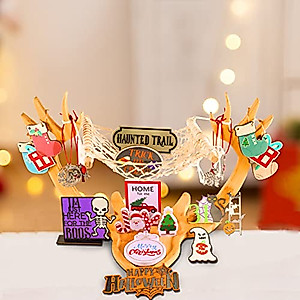 Opohaome Farmhouse Wooden 2 Tier Tray Kitchen Table Decor Serving Tier Tray Fruit Basket Bowl with Banana Hanger Macrame Fruit Hammock Creative Decorative Trays Two Tier Tray Cupcake Stand