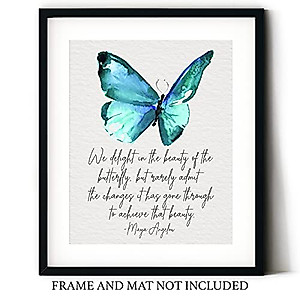 Maya Angelou Quote ‘We Delight in the Beauty of the Butterfly”’ Watercolor Wall Art | Bright Neutral 11x14 UNFRAMED Print - Bohemian, Positive, Inspirational, Typography, Motivational Home Decor