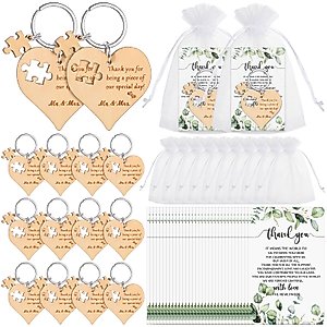 Ecation Wedding Favors for Guests Wood Heart Puzzle Keychains Thank You Cards Gift Bag Bridal Shower Souvenir Gifts(100 Sets)