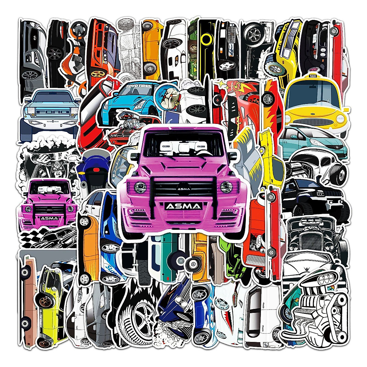 61pcs Modified Cars Speed and Passion Cartoon Doodle Stickers Car Stickers for Kids,Racing Car Stickers, Sports Car Stickers for Luggage Laptop Car Waterproof Decorative Toy Graffiti Stickers