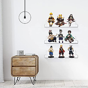 Dezzer Acrylic Floating Shelves, 6 Pack 15" Invisible Shelf Wall Ledge Bookshelf Bedroom Bathroom Kitchen Shelves Book Toys Funko Pop Figures Display Shelves, Clear