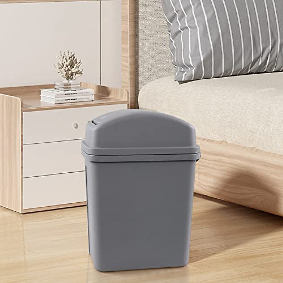 Idotry Plastic Swing Top Trash Can, Small Garbage Bin with Swing Lid, 1.8 Gallon, Gray
