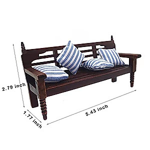 1:12 Miniature Bench Couch Sofa Vintage Wooden Recliner Chair with Cushions Mini House Furniture Accessories