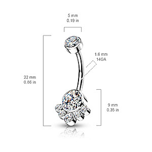 Dynamique Implant Grade Titanium Internally Threaded Top Round Bezel Set CZ Cluster Belly Button Ring (Sold Per Piece)