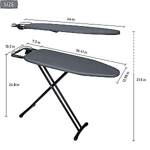 Duwee 12"x36" Ironing Board with Heat Resistant Cover and Thicken Felt Pad, Heavy Sturdy Legs