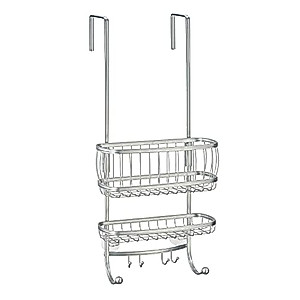 mDesign Metal Wire Over Door Bathroom Tub & Shower Bath Caddy, Hanging Storage Organizer Center - Holds Shampoo, Conditioner, Body Wash, Razor, Towel - 2 Baskets, 6 Hooks - Hyde Collection - Silver