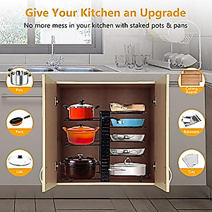XSUPER Pots and Pans Organizer for Cabinet, Adjustable 8 Tier Pot Rack Organizer with 3 DIY Methods, Kitchen Pan Organizer Rack for Under Cabinet, Pot Lid Holder for Kitchen Organization & Storage