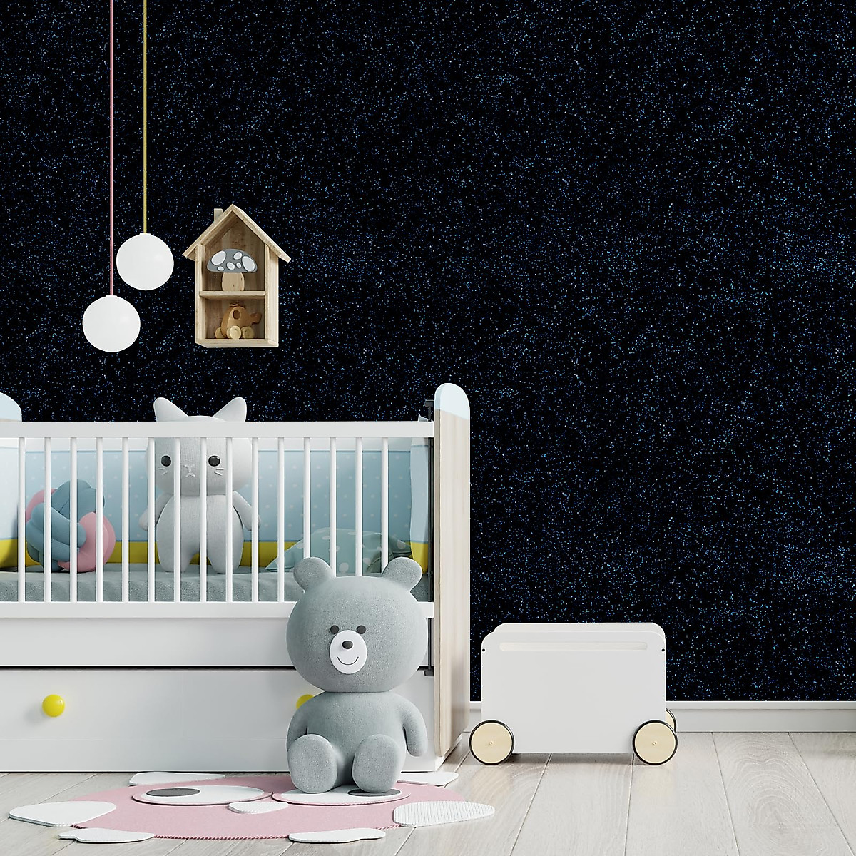 CHIHUT Black Blue Glitter Wallpaper Peel and Stick 15.7''x100'' Sparkle Glitter Contact Paper for Walls Self Adhesive Black Shiny Wallpaper Removable Fabric Wallpaper Decorative for Cabinets Crafts