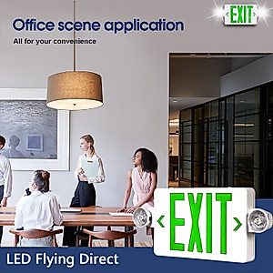 Green LED Exit Sign Emergency Lights with 2 Adjustable Head Lights, Green Letter Emergency Exit Lighting With Battery backup, US Standard Double Sided ABS Fire Resistant UL 924 AC 120/277V (12-Pack)