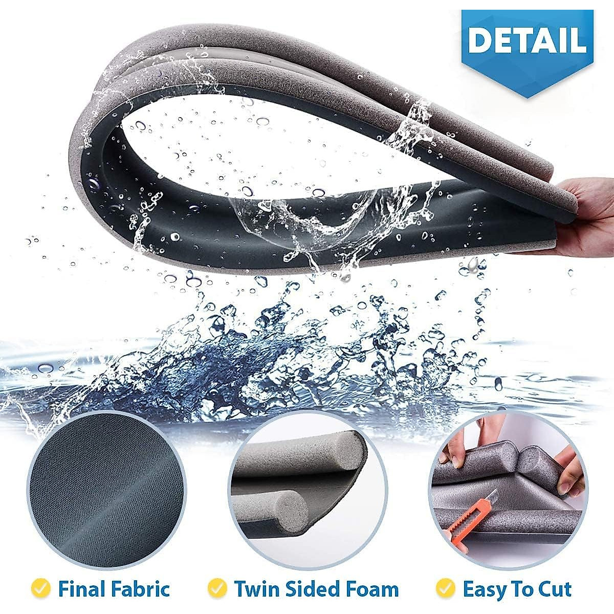 Under Door Draft Stopper 37 Inch Cuttable and Washable,Twin Door Draft Stopper,Energy Saving Door Weather Stripping Reduce Noise Window Breeze Blocker Adjustable Door Sweeps, Gray