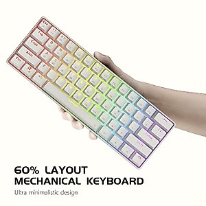 Punkston TH61 60% Mechanical Gaming Keyboard,RGB Backlit Wired Ultra-Compact Mini Mechanical Keyboard Full Keys Programmable White (Optical Black Switch) (Renewed)