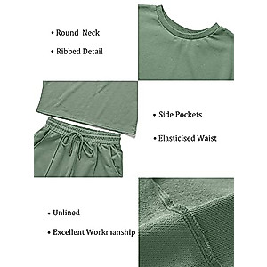 ZESICA Women's Long Sleeve Crop Top and Pants Pajama Sets 2 Piece Jogger Long Sleepwear Loungewear Pjs Sets,Green,Large