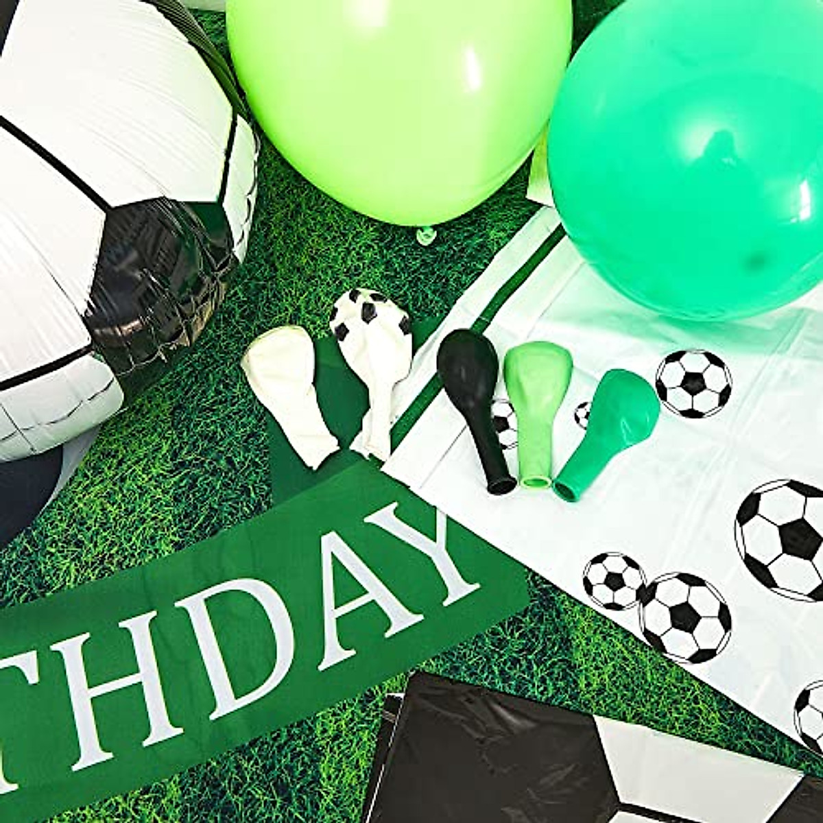 86 Pieces Soccer Birthday Party Decorations Supplies Include Soccer Birthday Party Backdrop Plastic Soccer Table Covers Soccer Balloon Garland for Soccer Event Birthday Party