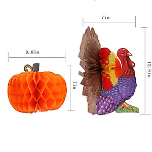 MorTime Set of 4 Tissue Paper Pumpkin Turkey Maple Leaves Banner, Thanksgiving Hanging Autumn Themed Decor for Thanksgiving Home School Party Decorations