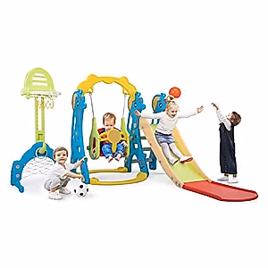 5 in 1 Kids Slide for Toddlers Age 1-3, Slide and Swing Set for Children Baby Indoor Outdoor, Playsets Playground Sets for Backyards Plastic