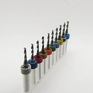 Ten Size Solid Carbide Drill Bit Set .065" - .0781" 1.65-1.98mm .065, 067/#51 .0689"/1.75mm .070"/#50 .0709"/1.80mm .073"/#49/1.85m .0748" 1.90mm .076"/#48 .0768"/1.95mm 5/64"/.0781"1/8" Shanks