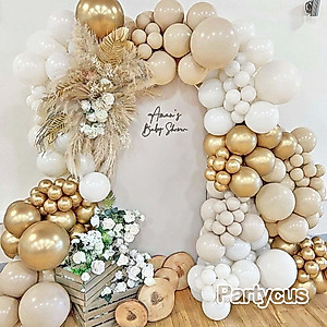 White Sand Gold Balloon Garland - Double Stuffed Pastel White Cream Beige Matte Balloons Neutral Nude Ivory Balloon Arch Kit for Boho Baby Shower Birthday Bridal Wedding Party Decoration