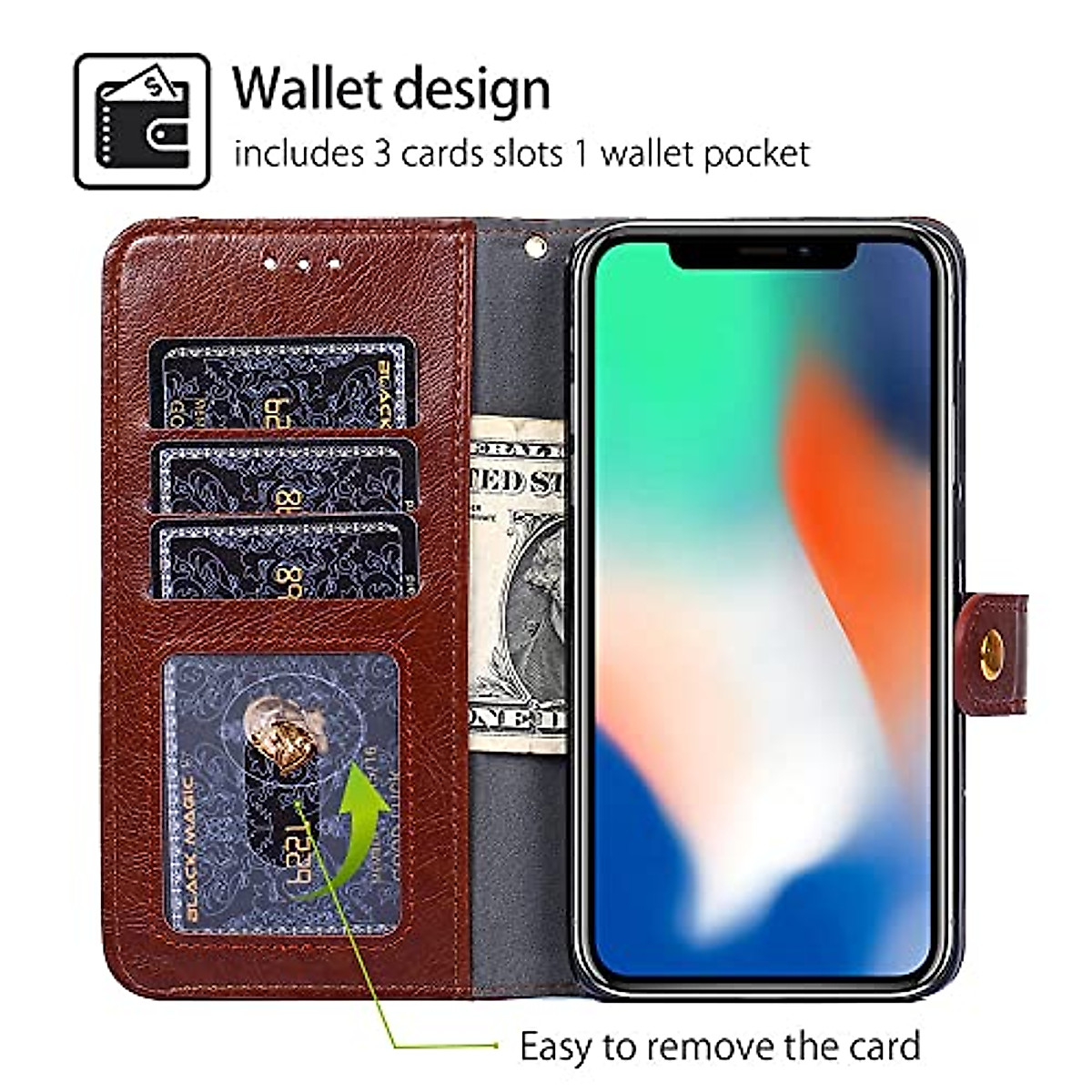 Fansipro Zipper Wallet Folio Case for Oppo Reno 2, Premium PU Leather Slim Fit Cover for Reno 2, 3 Card Slots, 1 Transparent Photo Frame Slot, Well Design, Brown