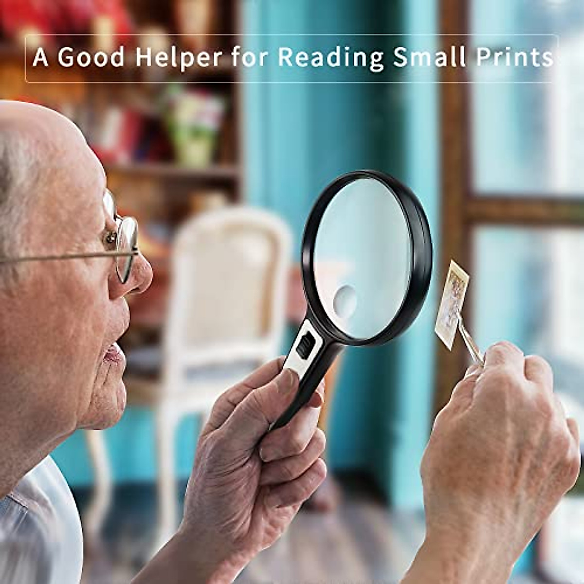 Magnifying Glass with Light, 10X 20X High Magnification, Large Handheld Magnifier with 4 LED Light, Suitable for Low Vision Seniors Reading, Jewelry, Coin, Science.