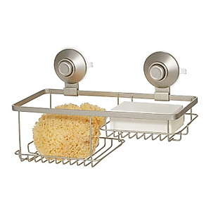 iDesign Everett Bathroom 2, Small Metal Basket Unit with Push-Lock Suction Cups, Hanging Storage for Shampoo and Soap with Hooks for Razors, Matte Silver, 28.2 cm x 12.5 cm x 16.6 cm