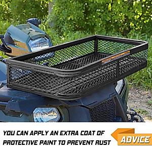 ORCISH Heavy Duty ATV Front Cargo Basket, 17" W x 36" L x 6" H Racks and Baskets with Steel Mesh Surface, Include Mounting Kit, ATV Storage Cargo Box Attachments for Luggage Carrier