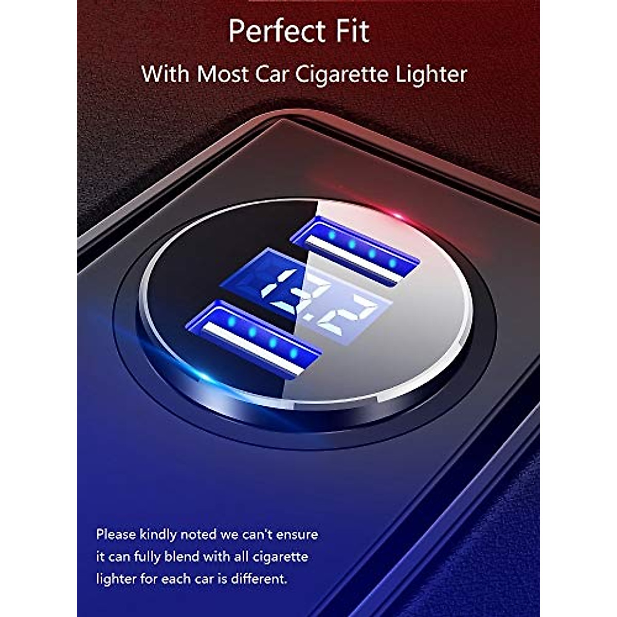 LIHAN Dual USB Car Charger,4.8A Output,Cigarette Lighter Voltage Meter Compatible with Apple iPhone,iPad,Samsung Galaxy,LG,Google Nexus,USB Charging Devices,Silver