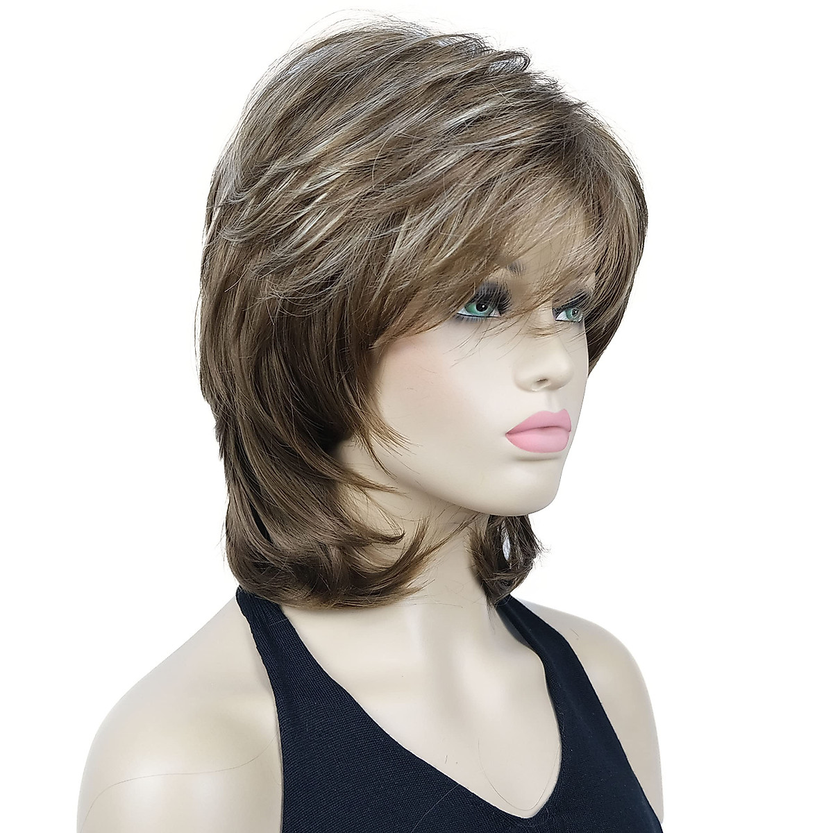 Lydell 16" Long Straight Wigs Soft Shaggy Layered Wigs Classic Cap Full Synthetic Hairpieces (12TT26 Brown with Highlights)