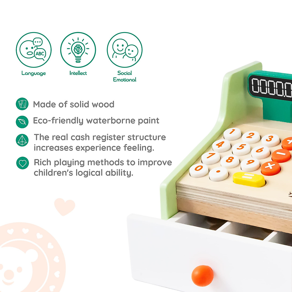 Classic World Cash Register Wooden Pretend Play Counting Toy for Kids Baby Gift