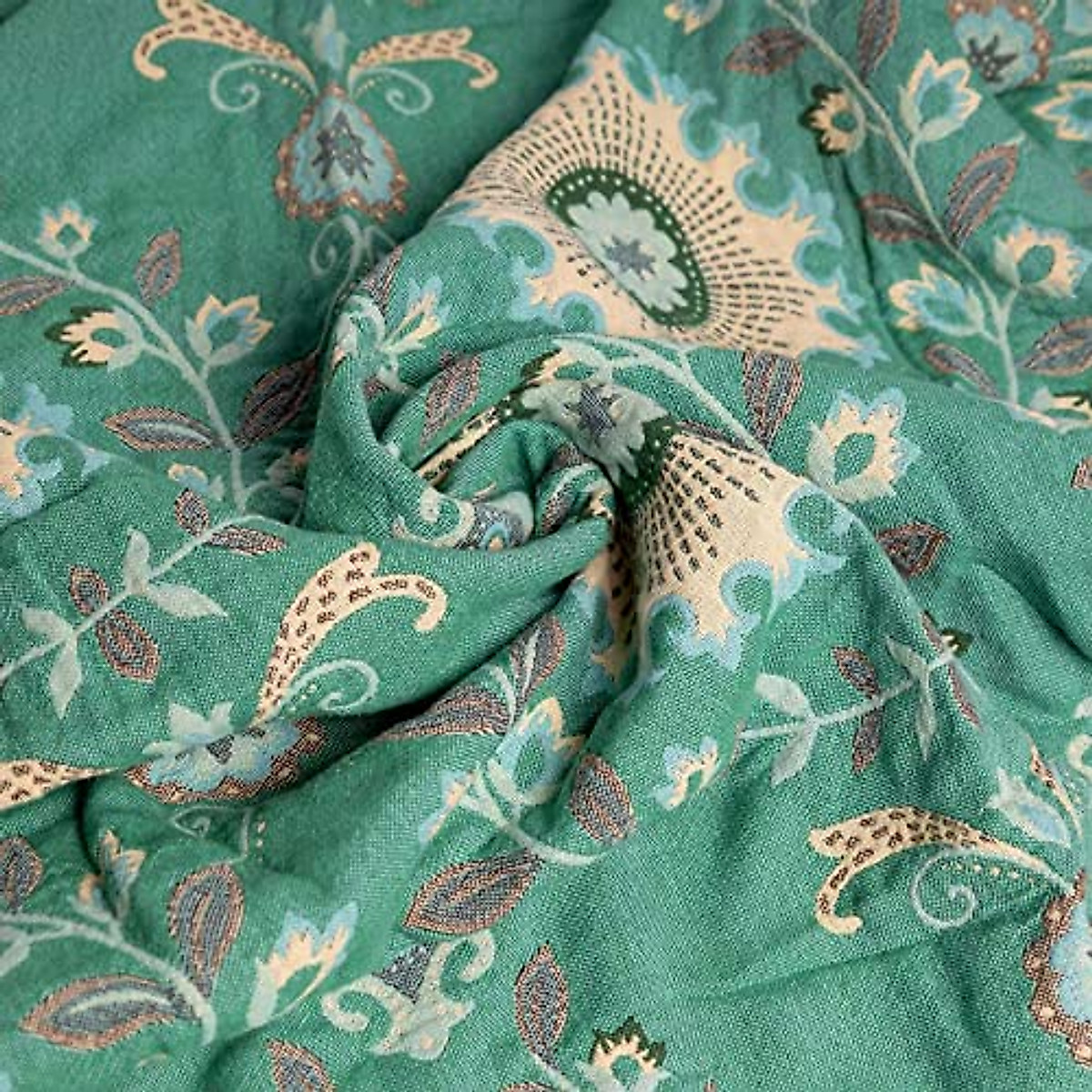 Skrmisda Bohemian Throw Blanket, Boho Blankets 90x98 Inch King Cotton Reversible Ultra Soft Light Quilt Comfy Cozy Bedding Coverlet Sofa Throw(Green+Beige)