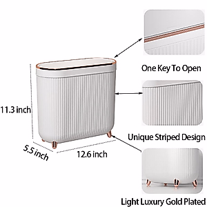 Aupekro Bathroom Trash Can with Lid, 3.1 Gallon/12 Liter Slim Rubbish Bin Wastebasket, Rectangular Plastic Narrow Garbage Container Bin for Living Room, Kitchen, Toilet, Office(Green)