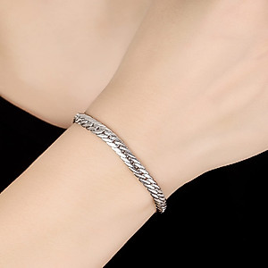 Dankadi Men Italian Solid 925 Sterling Silver Herringbone Bracelet 6MM flat Snake Chain 6.5 "7" 7.5 "8" 8.5 "9" Women Bangle Fine Jewelry gift (Silver, 7.5 inches)