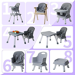 ZEBRATER Baby Highchair,8 in 1 Highchair for Babies and Toddlers,Convertible HighChair for Baby, Kids Learning Table,Building Block Table,Kids Stool Table Chair Set with Removable Tray(Grey)…