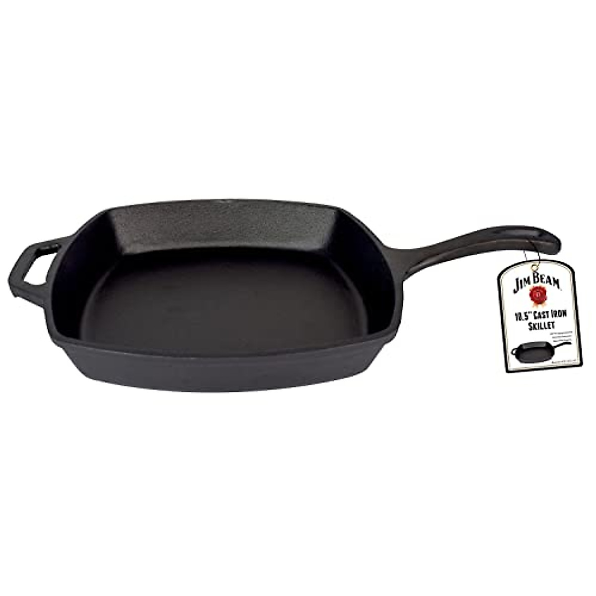 Jim Beam JB0217 10.5" Pre Seasoned Cast Iron Square Skillet for Grill, Gas, Oven, Electric, Induction and Glass, Black