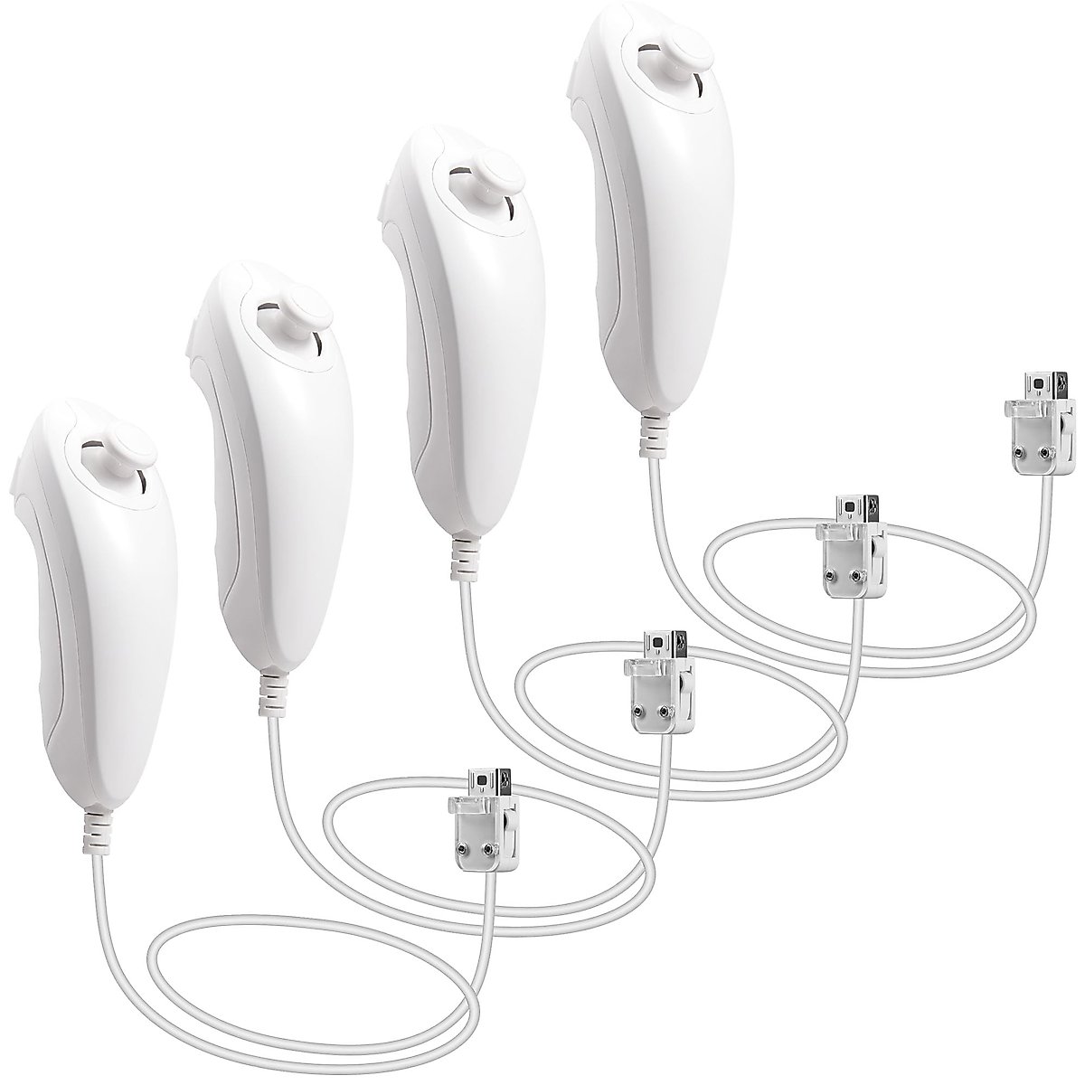 MODESLAB 4 Pack Wii Nunchucks Controller, Gamepad Joystick Remote Replacement Compatible for Wii Wii U Game - White