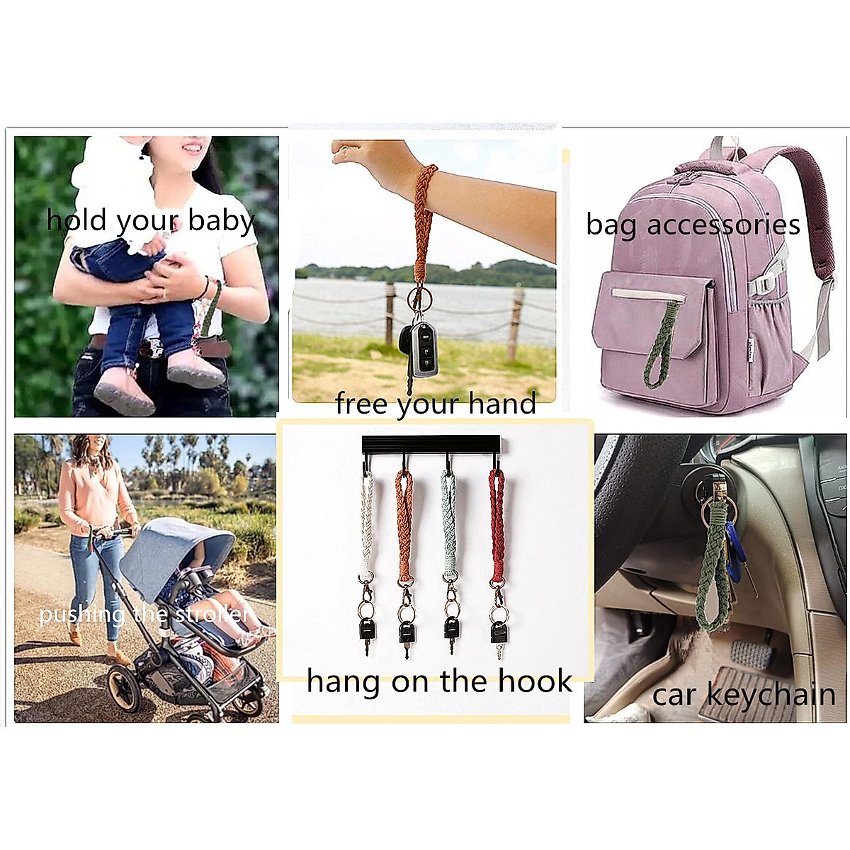 Sither Boho Macrame Keychain for Women Handmade Keychain Bracelet Keyring Wristlet Macrame Keychain Holder for Gift(dark green)