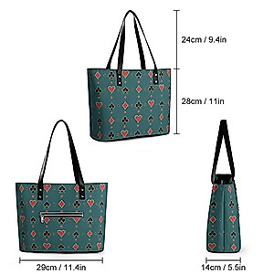 Womens Handbag Cards Pattern Leather Tote Bag Top Handle Satchel Bags For Lady