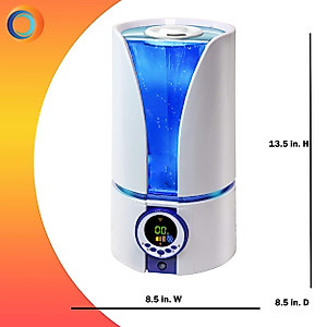 Comfort Zone CZHD81 Whisper-Quiet Cool Mist Digital Ultrasonic Humidifier with Remote Control and Auto Shut-Off, White for Home, Office, Bedroom