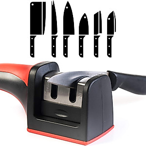HUJI Professional Kitchen 2 Stage Chefs Knife Sharpener Help Repair, Restore, and Polish Blades with Soft Grip Safety Handle, Easy to Use