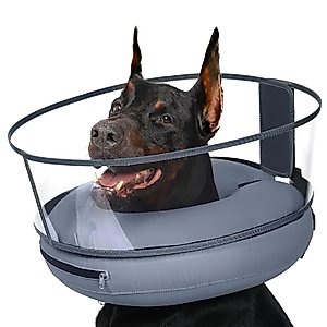 BARKLESS Dog Cone, Dog Donut Collar After Surgery, Inflatable Dog Cone with Clear Anti-Licking Shield, Alternative to Cone of Shame for Large Medium Dogs, Does Not Block Vision
