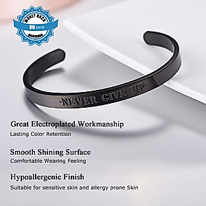 PROSTEEL Never Give Up Black Bracelet Cuff Mens Inspirational Bracelets For Women Stainless Steel Cuff Bracelet Men